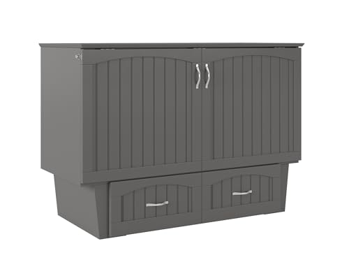 AFI, Nantucket Murphy Bed Chest with 6 inch Memory Foam Folding Matttress, Built-in Charging Station and Storage Drawer, Full, Grey