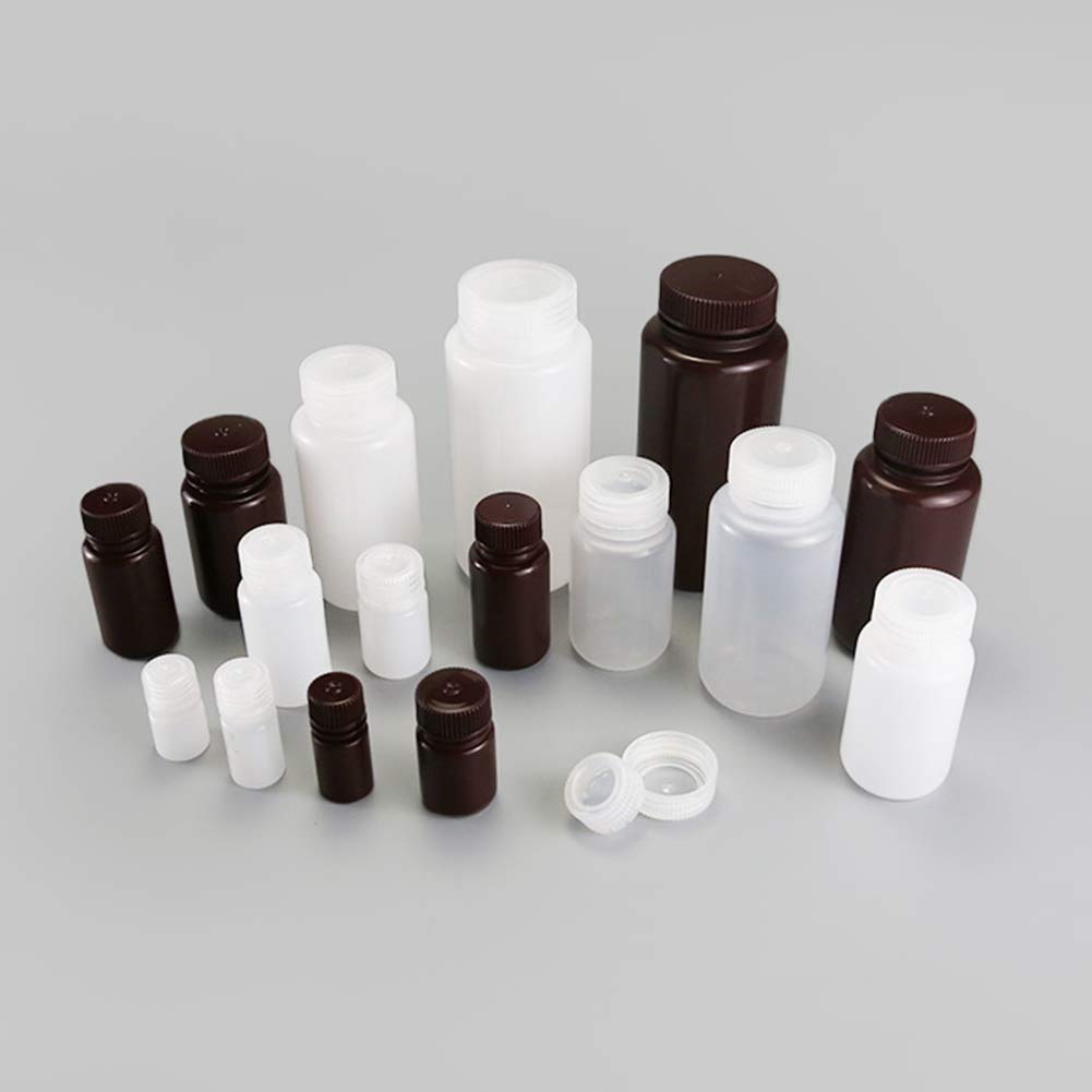 JRLGD HDPE Wide Mouth Plastic Bottles with Caps, Lab Sample Bottle Reagent Bottle, 250ml, Brown, Pack of 10