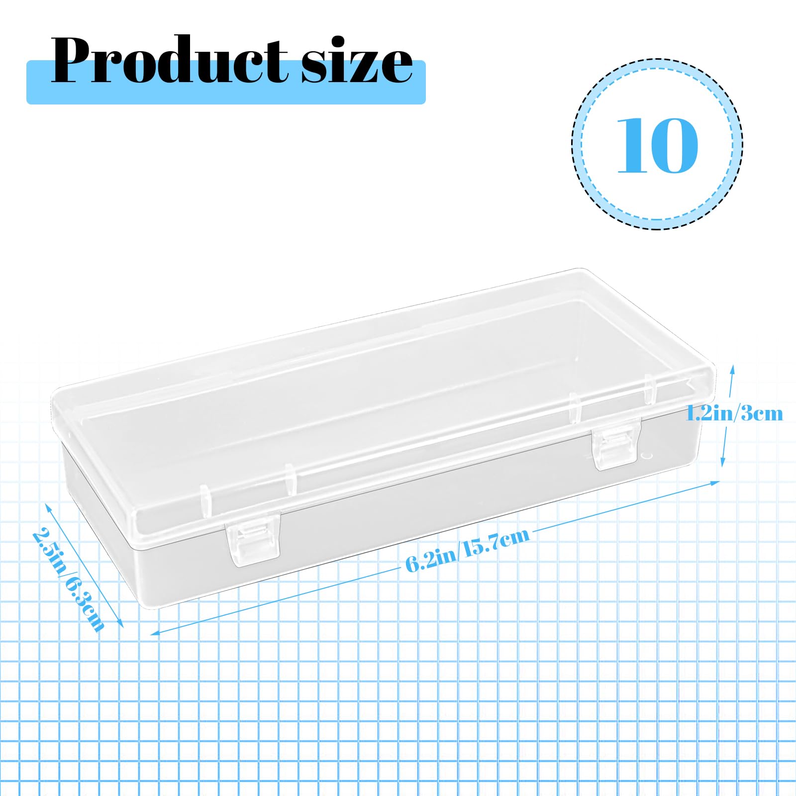 Fansunta 10 Pcak 6'' Plastic Storage Boxes, Small Storage Containers with Hinged Lids, Rectangle Clear Boxes for Beads, Jewelry, Game Pieces, Pens and Crafts Items(6.2'' x 2.5'' x 1.2'')
