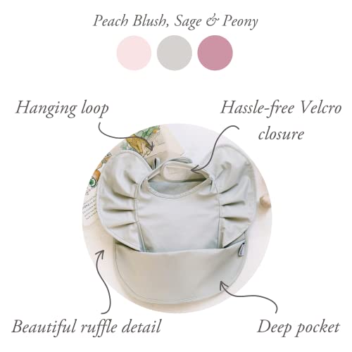 Bibtique Ruffle Smock Bibs For Babies 6-24 Months - Waterproof Food Catcher Bibs With Pocket - Mess Proof Baby Eating Bibs