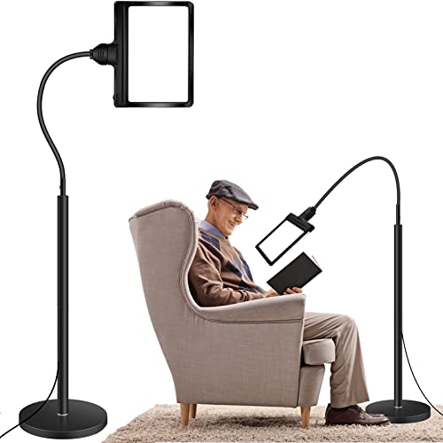 5X Floor Magnifying Glass with Light and Stand,36 LED Flexible Gooseneck Magnifying Lamp,3-in-1 Adjustable Brightness Large Lighted Magnifiers for Reading,Sewing,Crafts,Painting,DIY & Close Work Black