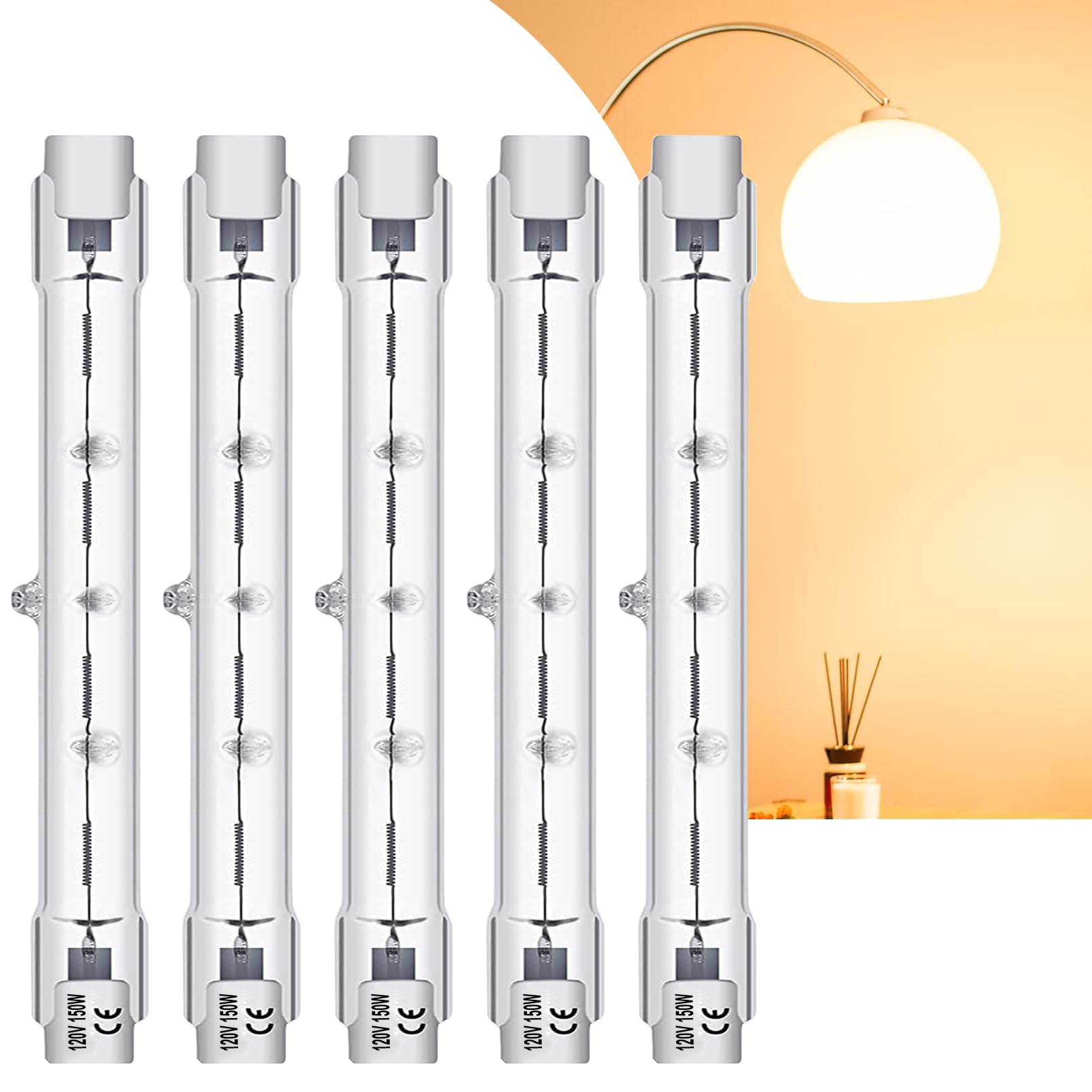 Vannise R7S Bulb 100W, 5 Pack Halogen R7S 78MM T3 100W 120V Halogen Light Bulb, R7S Dimmable 2800K Warm White, Long Lasting 3 Inch Long Double Ended Light Bulb for Work, Security, Landscape Light