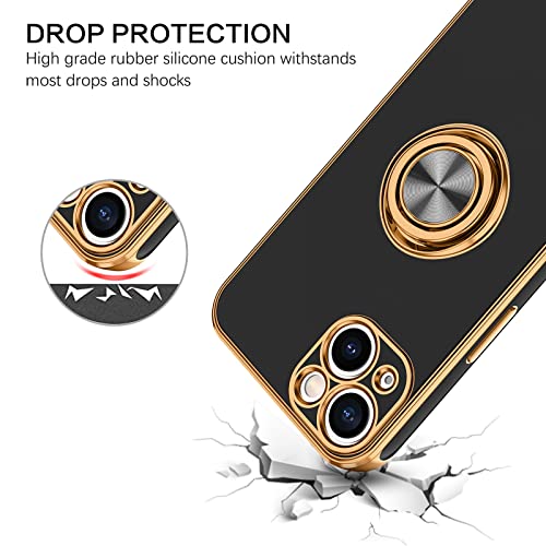 BENTOBEN iPhone 13 Case, Phone Case iPhone 13, Slim Fit 360° Ring Holder Shockproof Kickstand Magnetic Car Mount Supported Non-Slip Protective Women Girls Men Boys Cover for iPhone 13 6.1 Inch, Black