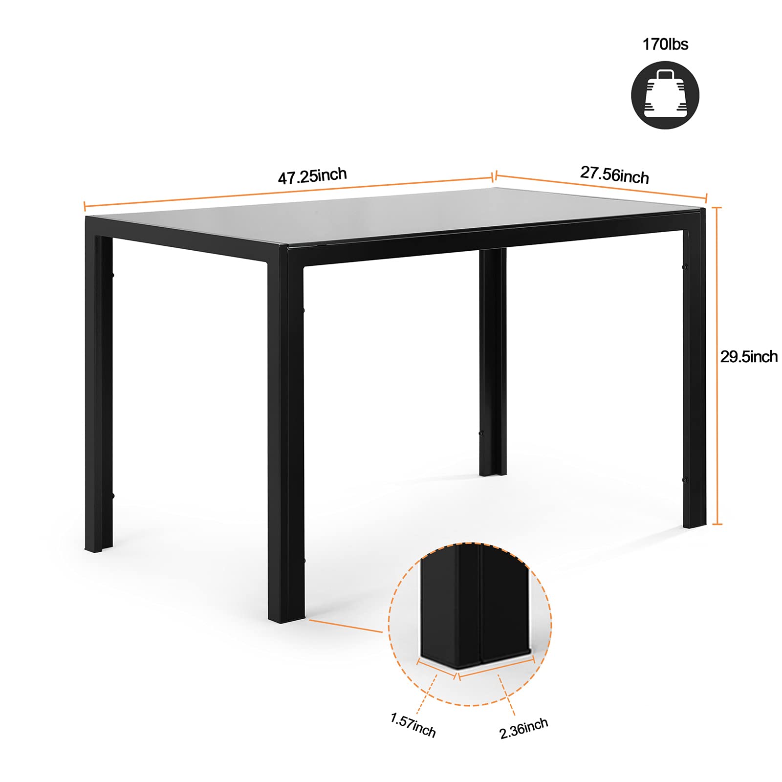 5 Pieces Dining Table Set for 4,Kitchen Room Tempered Glass Dining Table,4 Faux Leather Chairs,Black (B)