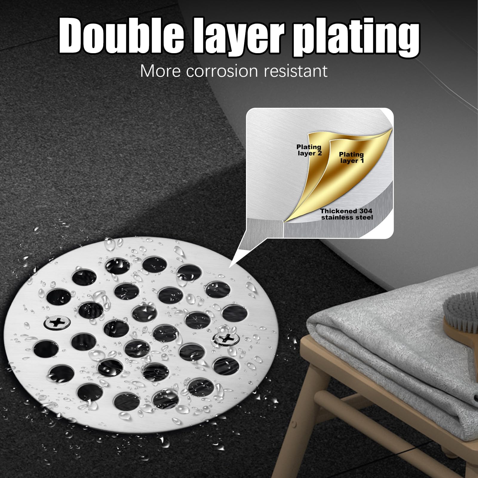 4-1/4β Shower Strainer Drain Trim Set, Screw-in Shower Strainer Drain Cover, Shower Floor Replacement Cover Bathroom Drain Strainers (Brushed Nickel)