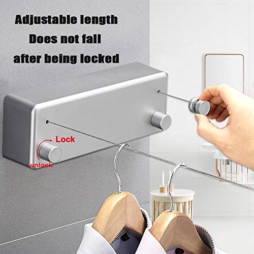 BAKALA Retractable Clothesline Indoors Laundry Line with Adjustable Stainless Steel Double Rope,Wall Mounted Space-Saver Drying Line for Balcony,Bathroom,13.8 Feets Clothes Line(Grey)