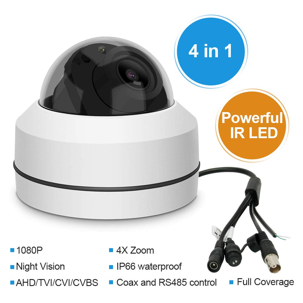 LEFTEK Analog PTZ Camera Outdoor Mini RS485 HD 1080P 4X Zoom AHD/TVI/CVI/CVBS Coaxial Control CCTV Camera with 65ft Night Vision IP66 Waterproof Anti-Explosion