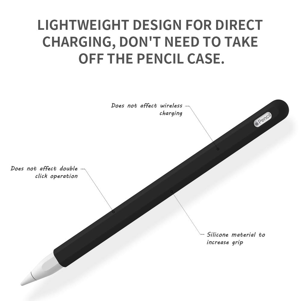 FRTMA Compatible with Apple Pencil (2nd Generation) Silicone Case Sleeve Holder Grip + Nib Cover (2 Pieces) Accessories Kit Compatible iPad Pro 12.9β (3rd Generation) & iPad Pro 11β, Black