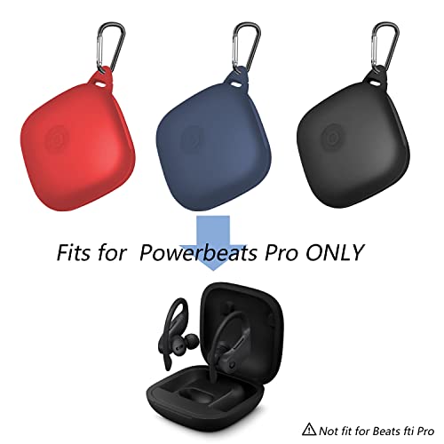 Anti Lost Carrying Protective Silicone Replacement Case for Beats Powerbeats Pro 2019 Full Body Protection Shockproof Powerbeats Charging Case Skin and Cover with Carabiner Red