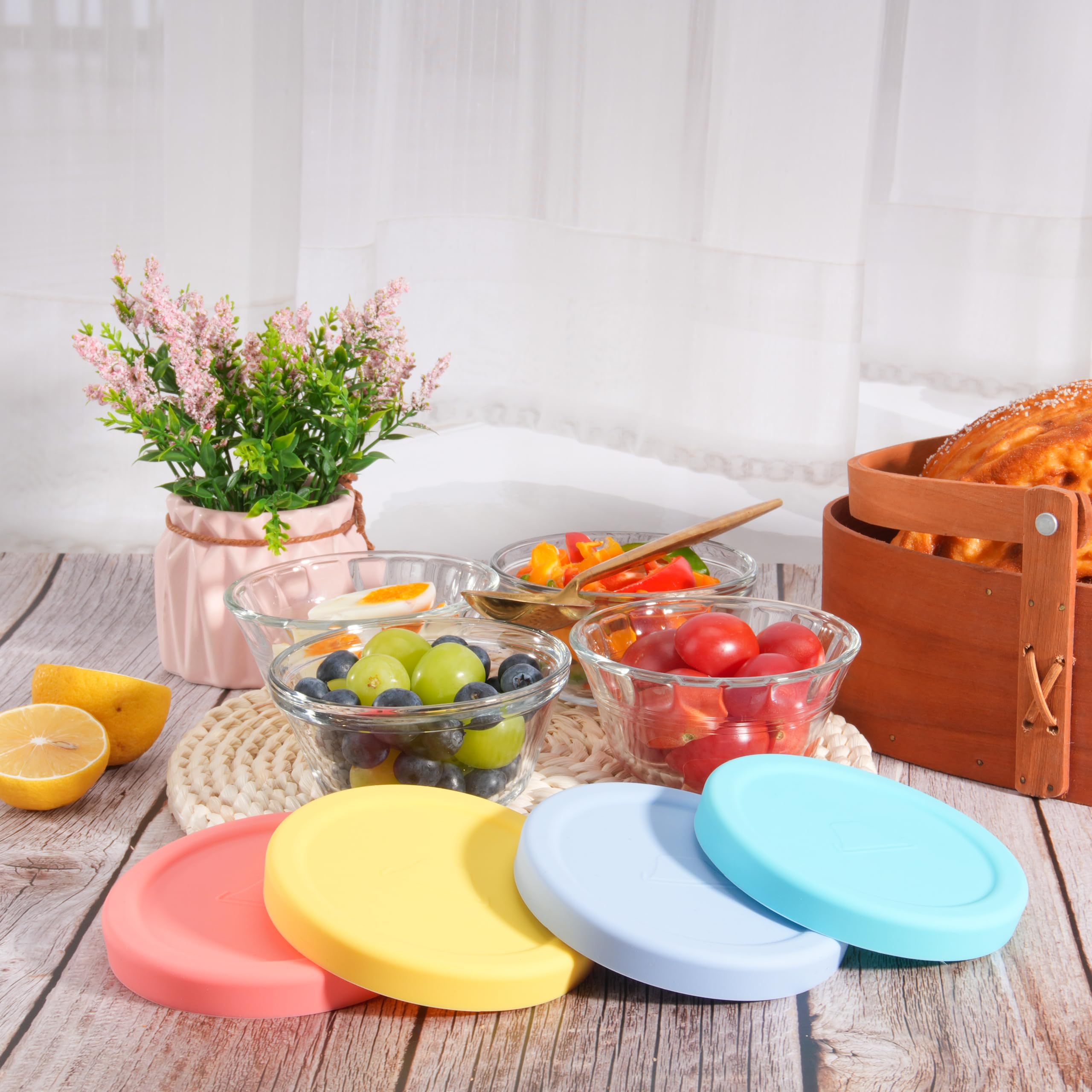4 PCS Silicone Replacement Lids for Pyrex and Anchor Hocking Glass Custard Cups 6oz, Silicone Lids for Food Storage, Food Cover, Dishwasher Freezer Microwave Safe (Containers NOT Included)