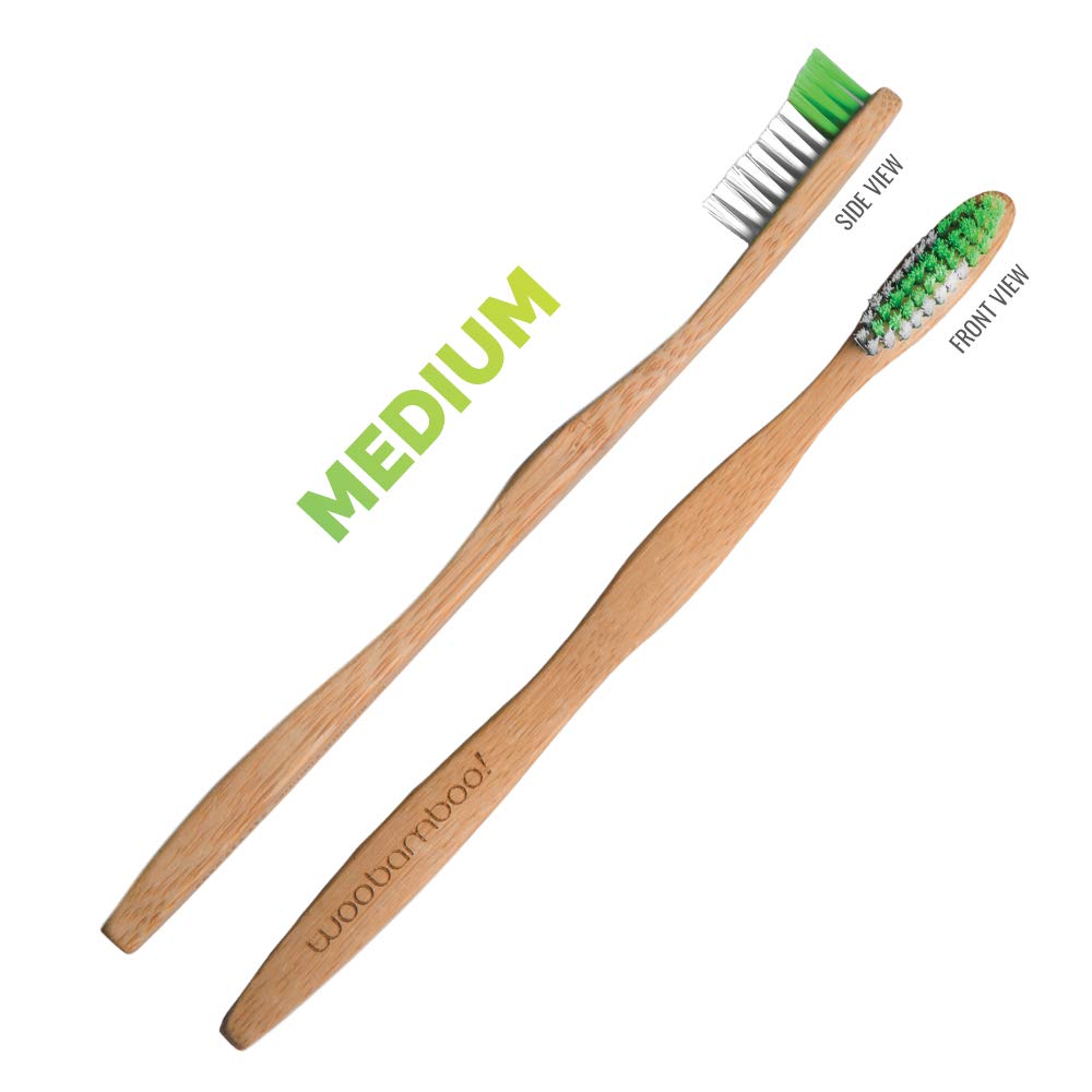 Woobamboo! Bamboo Toothbrush - Adult - Medium BPA-Free Nylon Bristles - Eco-Friendly, Biodegradable, Compostable, Vegan (Pack of 4)