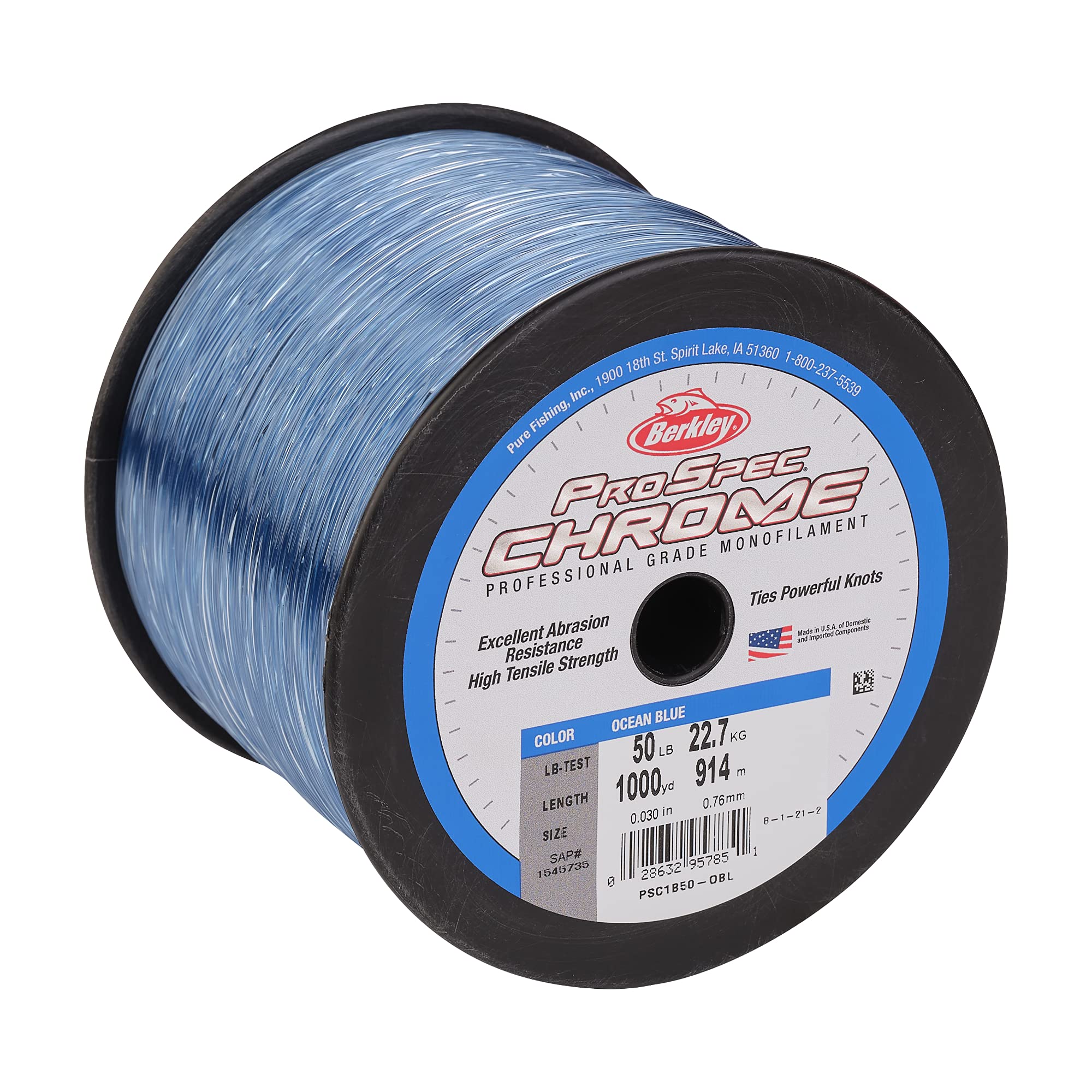 Berkley ProSpec® Chrome, Ocean Blue, 16lb | 7.2kg, 1000yd | 914m Monofilament Fishing Line, Suitable for Saltwater Environments