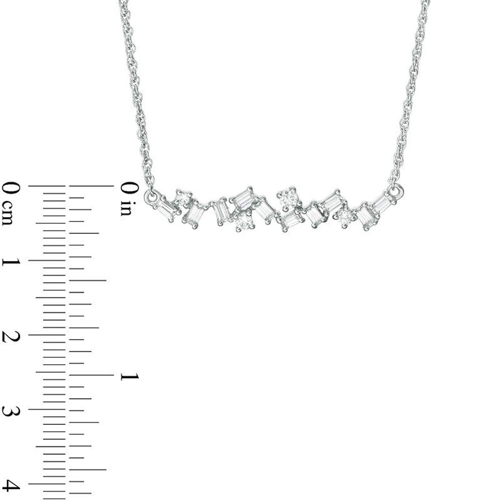 3/8 CT. T.W. Baguette & Round Clear D/VVS1 Diamond Scatter Bar Necklace In 10K White Gold Plated 925 Silver