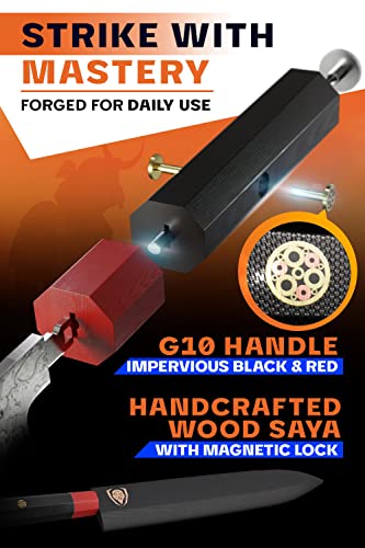 Dalstrong Ronin Series Japanese AUS-10V Damascus Steel Yanagiba Sushi Kitchen Knife with Red & Black G10 Handle, 10.5 Inches, Sheath Included