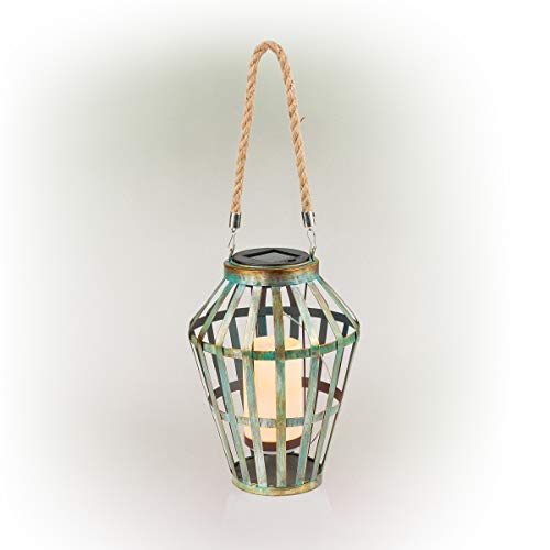 Alpine Corporation QLP1354SLR-HH-TM Alpine Metal Solar Lantern, Weathered Grey
