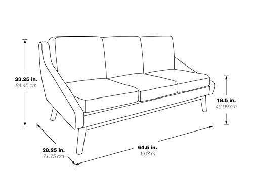 Office Star Davenport Mid-Century Sofa with Thick Cushions and Solid Wood Coffee Finish Legs, Charcoal Fabric