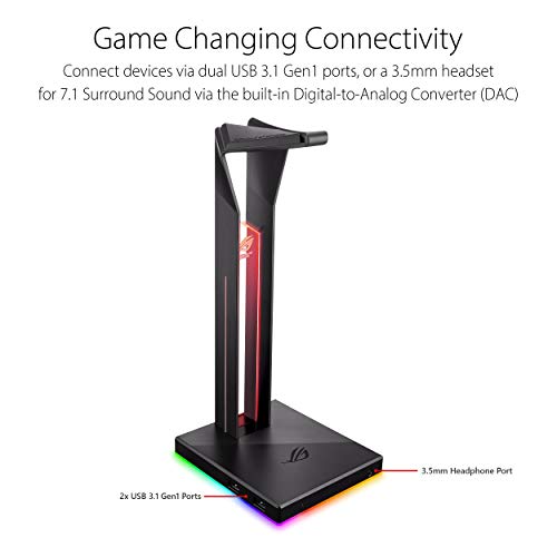 ASUS ROG Throne Qi Gaming Headset Stand - Wireless Charging | 2 USB Ports & Aux Input | Arc Design for Stable & Secure Storage | Built-In DAC & Amplifier for Immersive Audio | Aura Sync RGB Lighting
