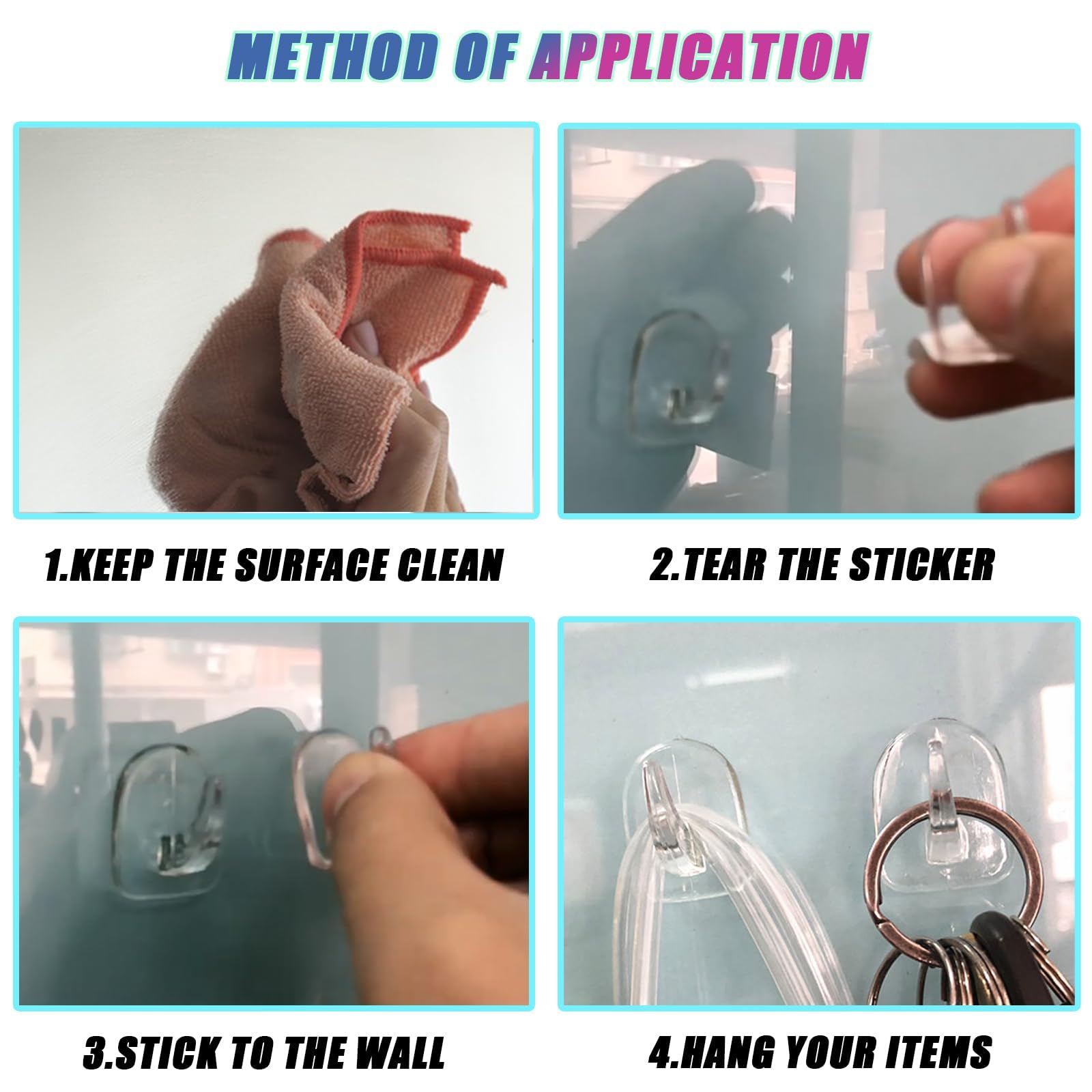 50 PCS Traceless Clear Plastic Adhesive Hooks No Damage Transparent Reusable Seamless Hooks Sticky Hangers with Non Marking Sticker for Kitchen Bathroom Bedroom Office Wall(3*2.4Cm/1.18*0.94Inches)
