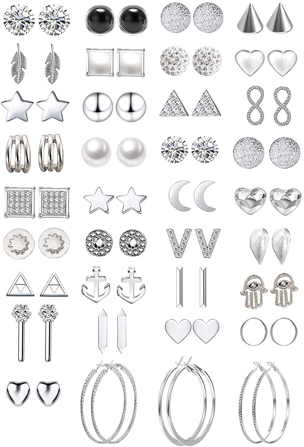 39 Pairs Assorted Multiple Stud Earrings set for Women Girls Simple Hoop earring set Cute Earrings Card Pack