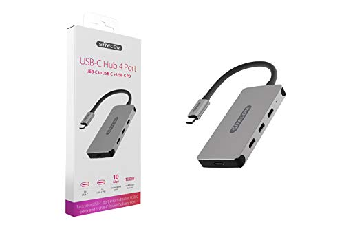 Sitecom CN-386 USB-C Hub 4 Port | USB-C Male to 3X USB-C 3.1 + 1x USB-C Female Power Delivery Ports - Aluminum Hub