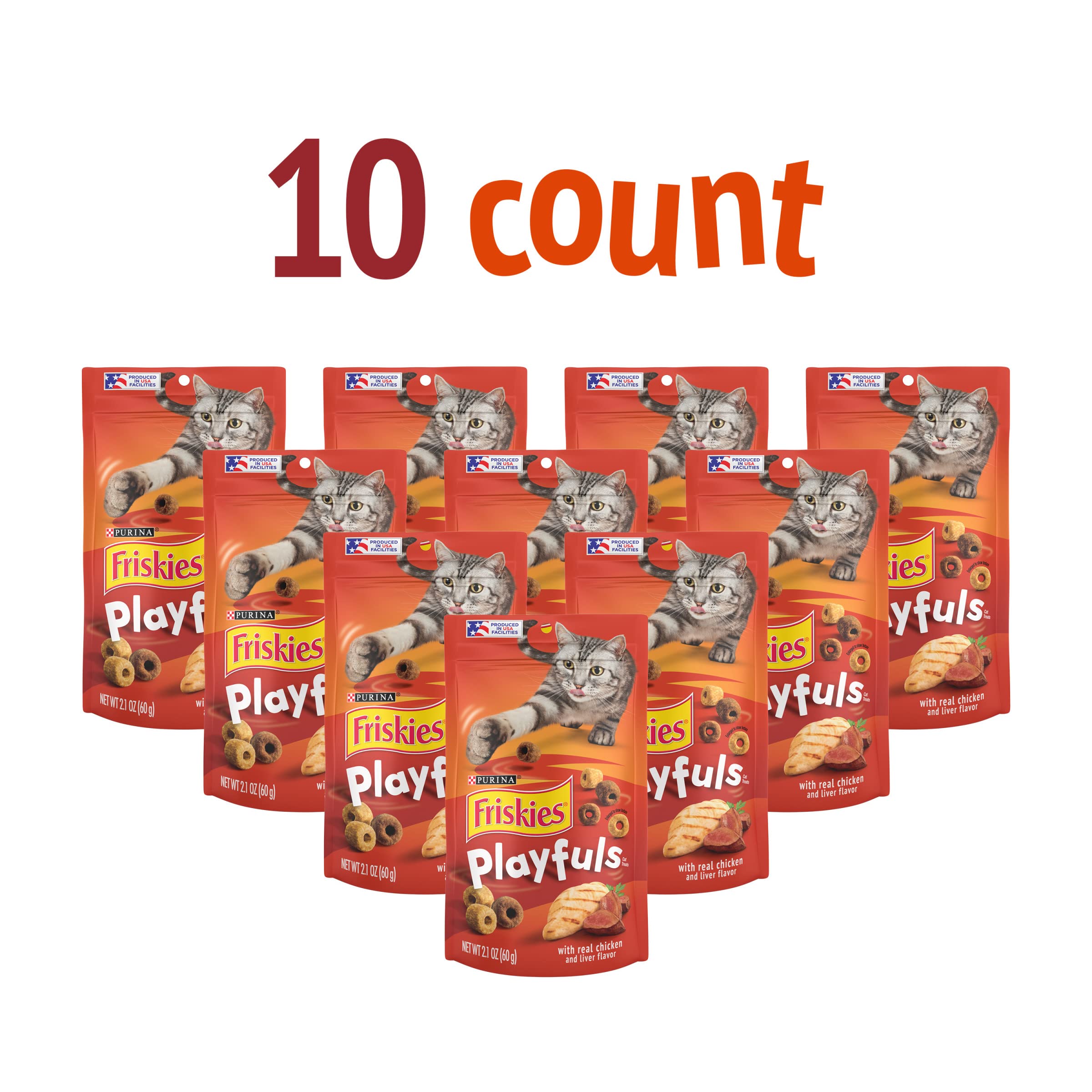 Purina Friskies Playfuls With Chicken and Liver Flavor Cat Treats - (Pack of 10) 2.1 oz. Pouches