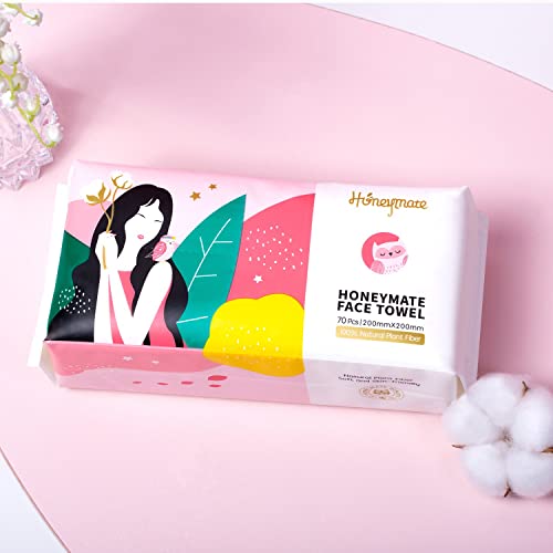 Honeymate Cotton Face Towels, 280 Count Ultra Soft Extra Thick Disposable Facial Tissues for Sensitive Skin and used as Washcloths, Makeup Remover (4 Pack)