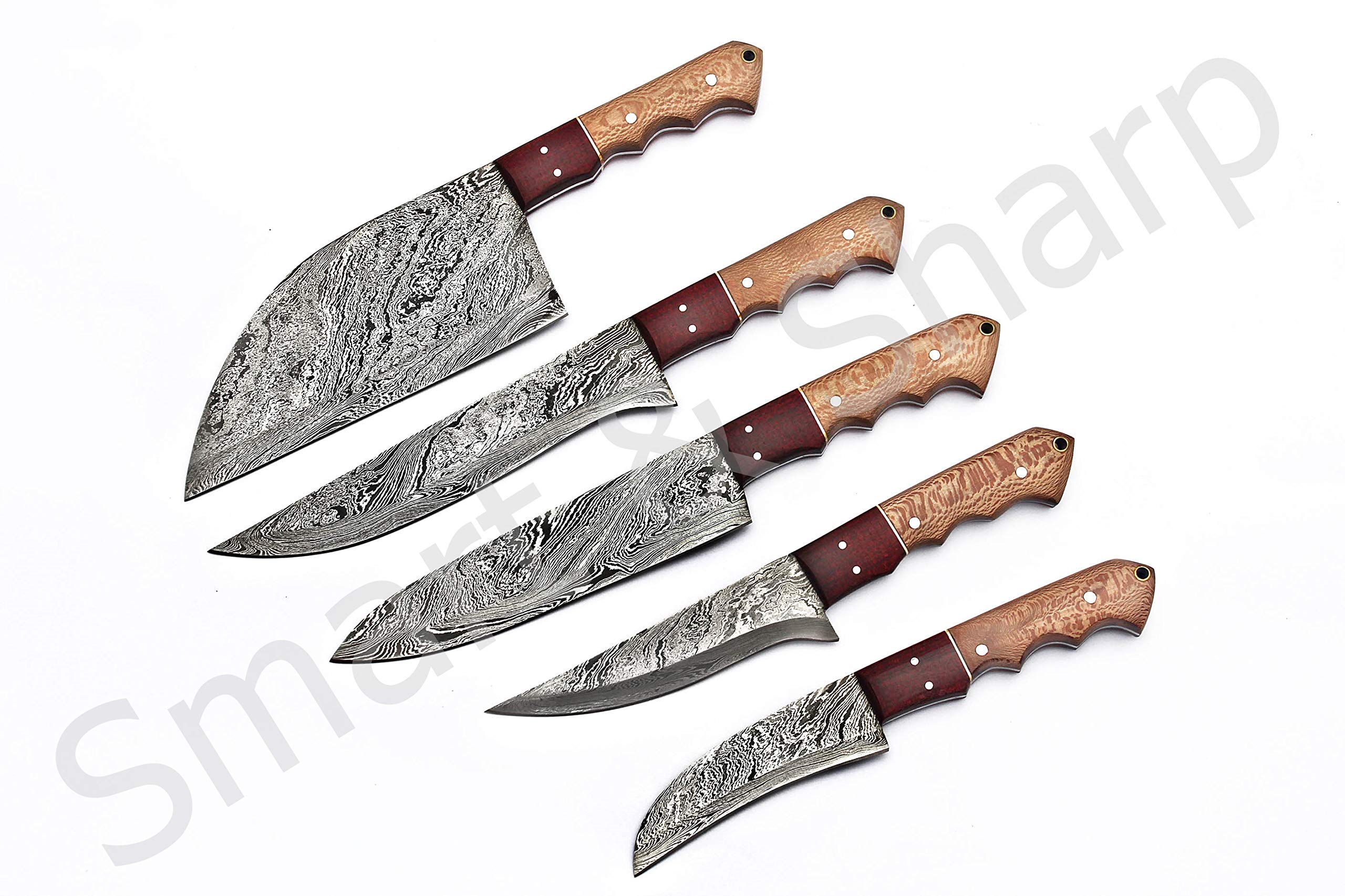 Custom Handmade Damascus Chef Knives Set/Kitchen Knives 5 Pieces Set SS-17210 and 17211 Poplar Wood (Poplar Wood)