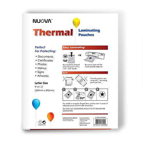 Nuova Premium Thermal Laminating Pouches, 9" x 11.5"/Letter Size/3 mil, 200 Pack (LP200H) & Premium Thermal Laminating Pouches 9" x 11.5", Letter Size, 3 mil, 100 Pack (LP100H)