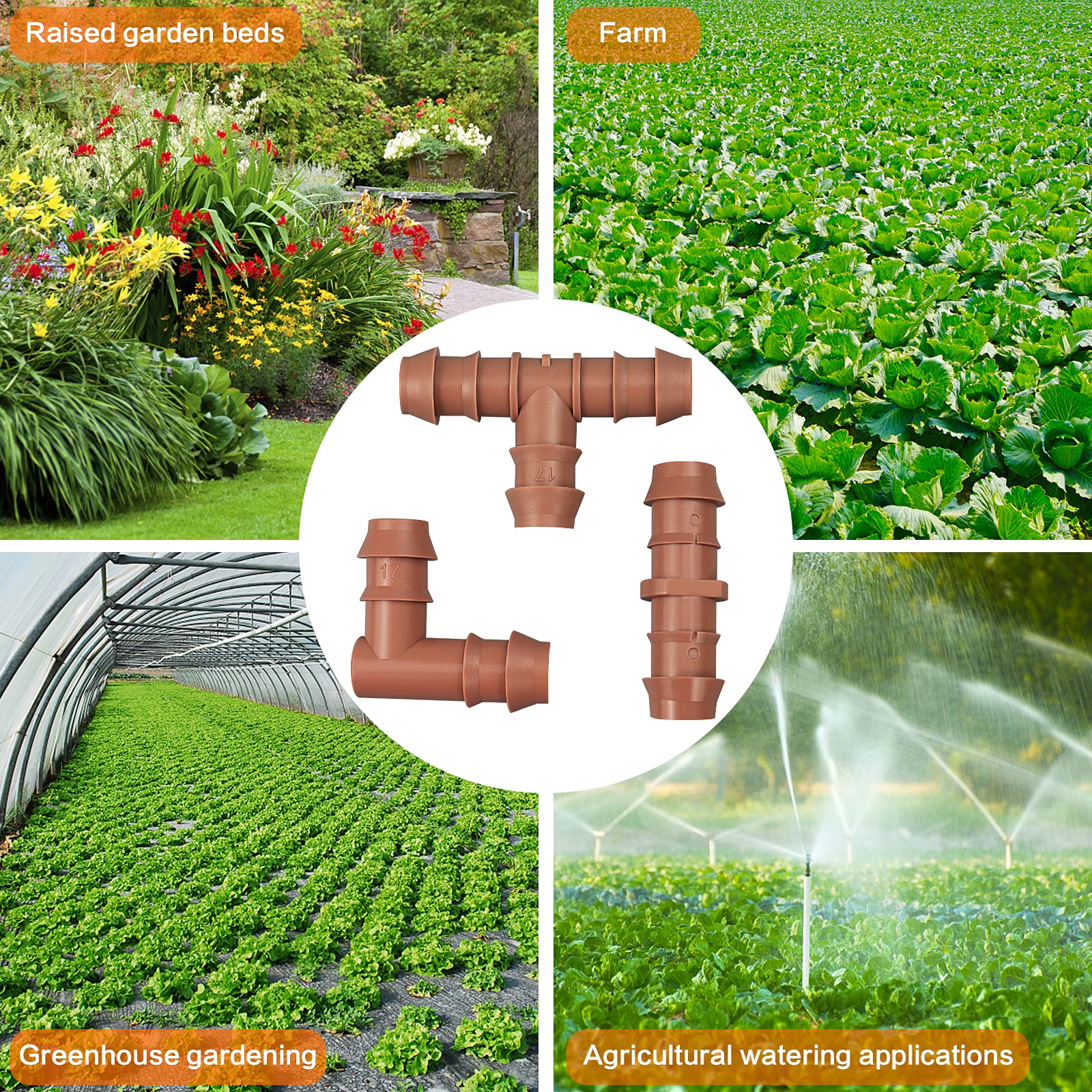 iMopo Irrigation Fittings Kit for 1/2"(.600" ID) Tubing,20 Pieces Set-8 Couplings, 6 Tees,6 Elbows - Barbed Connectors for Drip or Sprinkler Systems