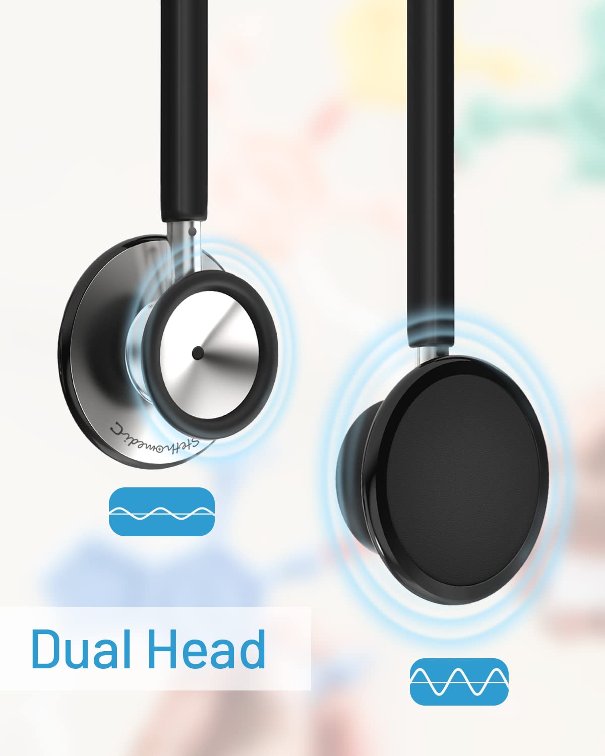 FriCARE Dual Head Stethoscope - Stethoscopes for Nurses, Medical Nursing Students, Paramedics/EMT/LVN/VNA Backup - FSA/HSA Eligible Estetoscopio, Smooth Black Tube, Stainless Steel Chestpiece