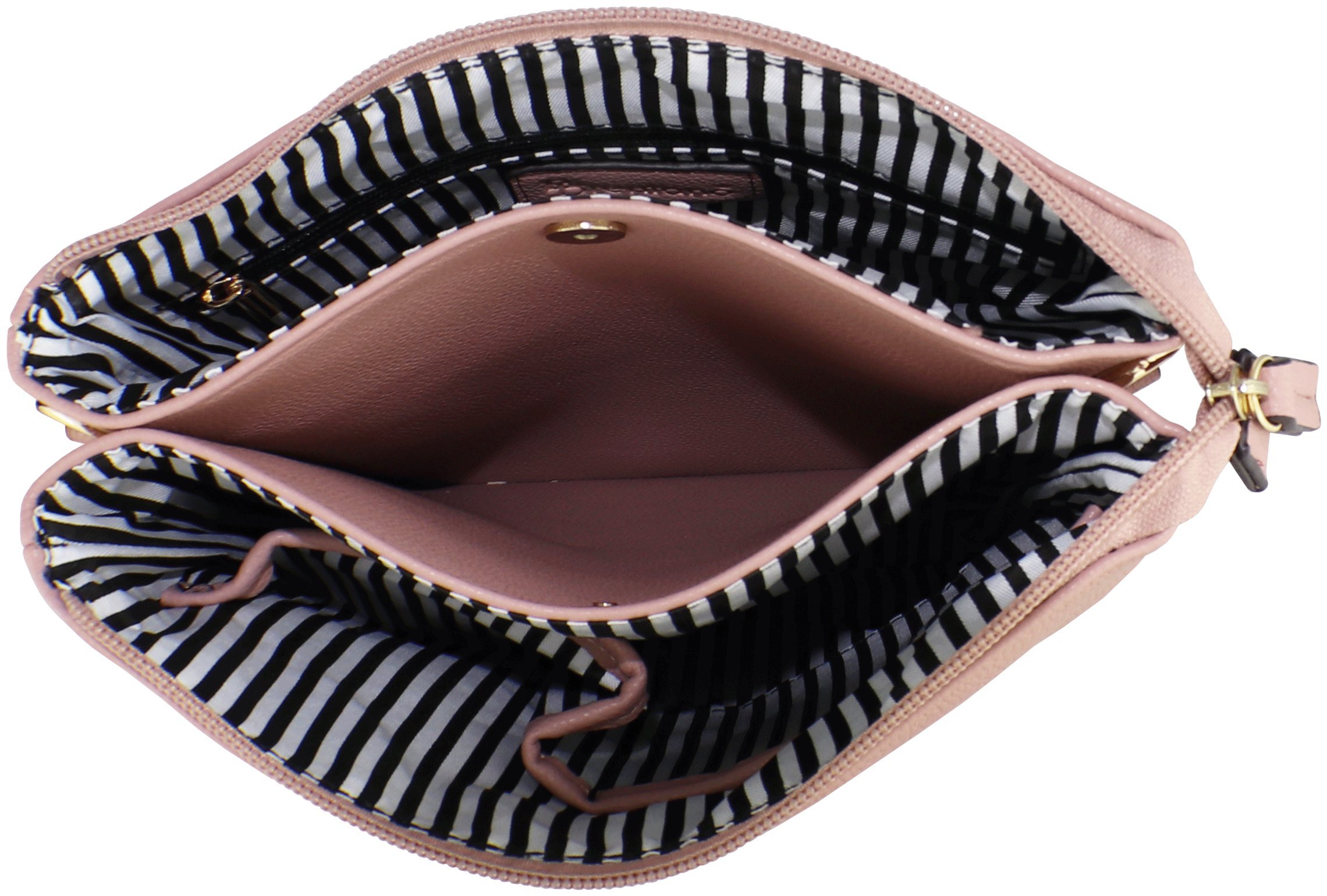 B BRENTANO Vegan Double-Zip Pocket Crossbody Handbag Purse wih Big Tassel Accent (Blush)