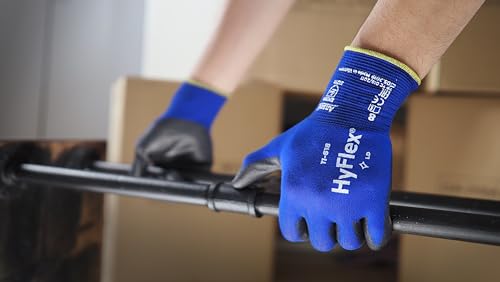 Ansell HyFlex 11-618 Nylon Light Duty Multi-Purpose Glove with Knitwrist, Abrasion/Cut Resistant, Size 9, Blue (Pack of 12 Pair)