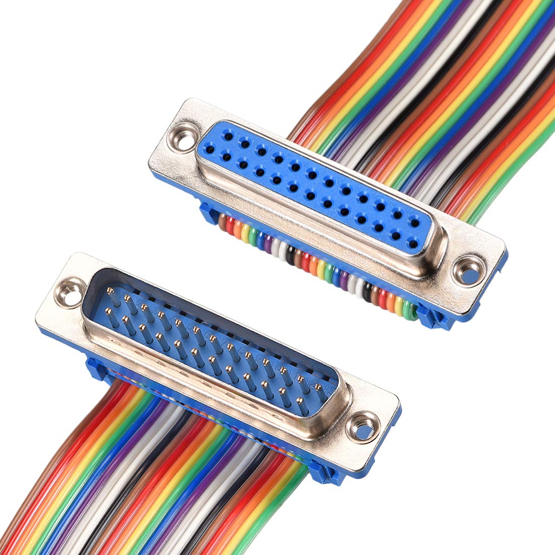 uxcell IDC Rainbow Wire Flat Ribbon Cable DB25 Male to DB25 Female Connector 2.54mm Pitch 11.8inch Length