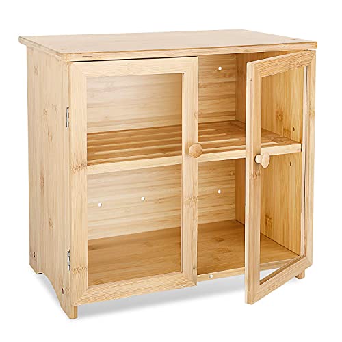 Leopard Bamboo Bread Box for Kitchen Countertop, 2 Layers Bread Boxes with Clear Window for Kitchen Food Storage, Large Bread Storage Bin with Cutting Board - Natural Bamboo