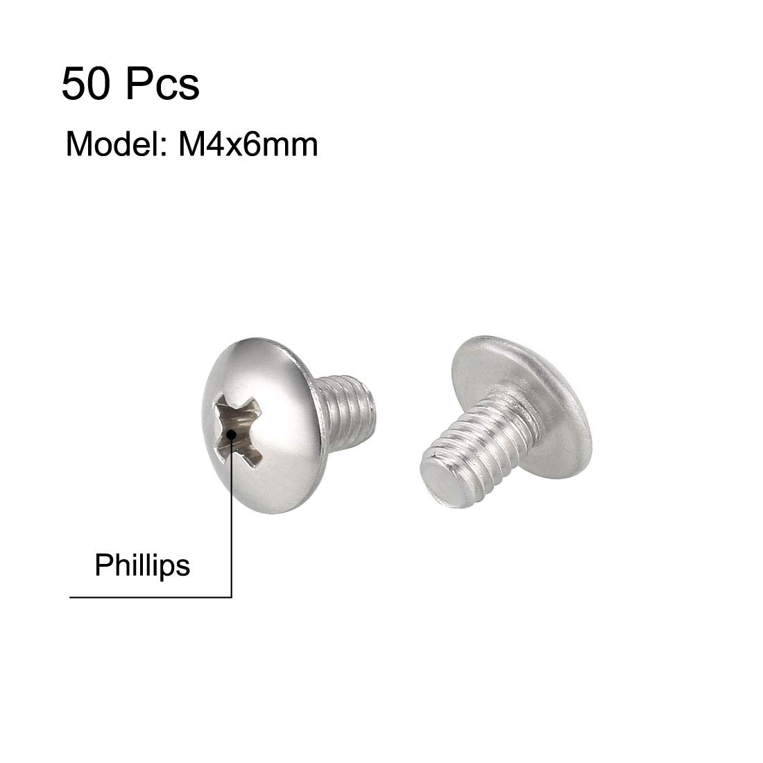 uxcell Machine Screws, M4x6mm Phillips Screw, 304 Stainless Steel, Fasteners Bolts 50Pcs