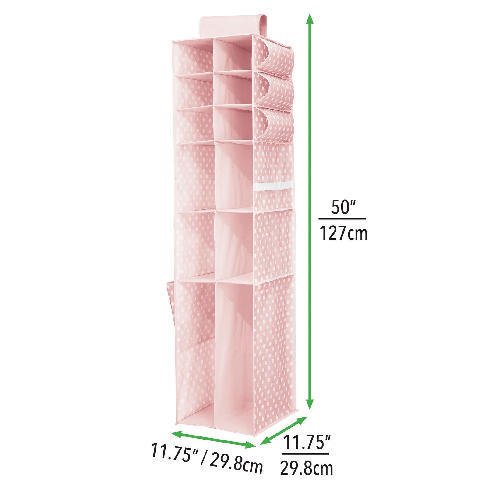 mDesign Long Soft Fabric Over Closet Rod Hanging Storage Organizer with 12 Divided Shelves, Side Pockets for Child/Kids Room or Nursery, Store Diapers, Wipes, Lotions, Toys - 2 Pack - Pink/White