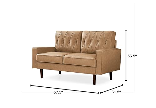 US Pride Furniture Modern Style Faux Leather 57.5ββ Wide with Round Tapered Legs Living Room Loveseat Sofas, Camel