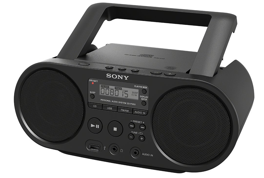 Sony Zs-PS50 Black Portable Cd Boombox Player Digital Tuner Am/FM Radio USB Playback and Audio Input Mega Bass Reflex Stereo Sound System