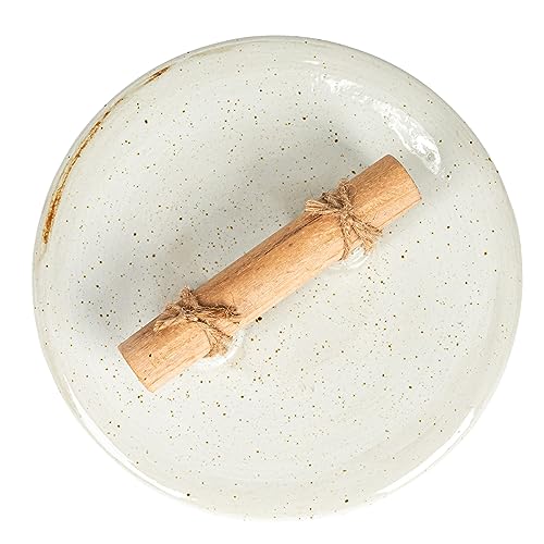 Bloomingville 6.75 Round Stoneware Lid and Pine Wood and Jute Handle in Reactive Glaze, Beige Canister