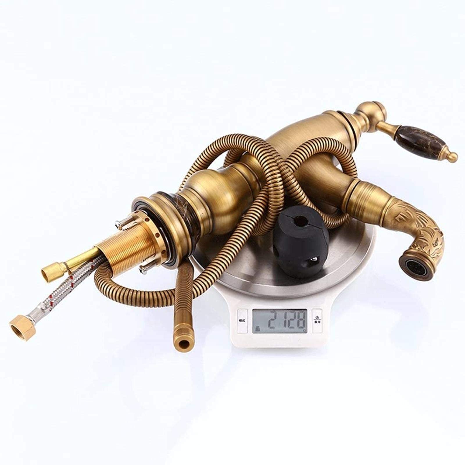 Premium Retro Bathroom Basin Faucet, Extendable Basin Faucet, Hot and Cold Kitchen Sink Faucet, Antique Bathtub Faucet, 360 ° Rotation Can Stretch Antique Mix Tap, Deck Installatio