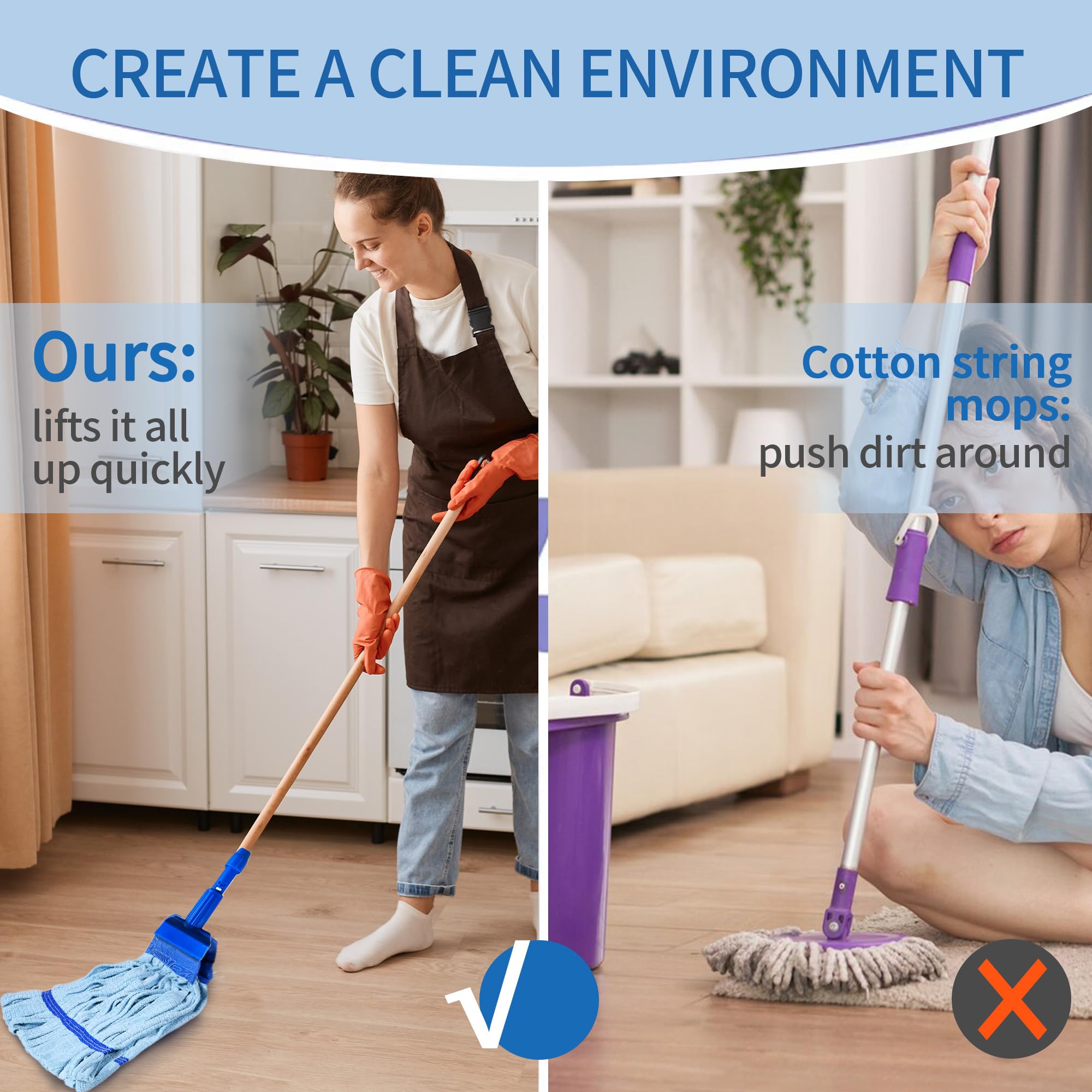 4 Pack - Large Microfiber Tube Mop 400GSM - Heavy Duty Industrial Wet Mop Head Refill,Commercial, Thick Fiber, Replacement Heads, Extra Absorbent