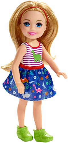 Barbie Club Chelsea Doll, 6-inch Blonde with Dinosaur-Themed Look, (GMR96)
