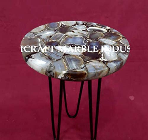 Agate Table With Metal Stand, Natural Agate Table, Round Agate Stone Table, Centerpiece, Agate Side Table 18" Inch