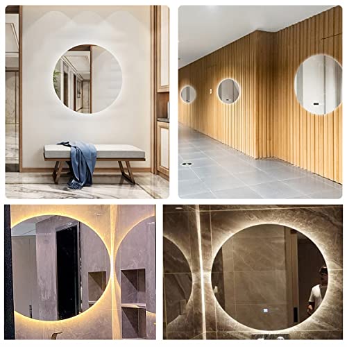 400mm-900mm Round Bathroom Mirror LED Illuminated Modern Mirror with Touch Sensor Switch, Energy Saving Wall Mounted Vanity Mirror with LED Light, IP44 Rated (Size : White light-800x800mm Mirror)