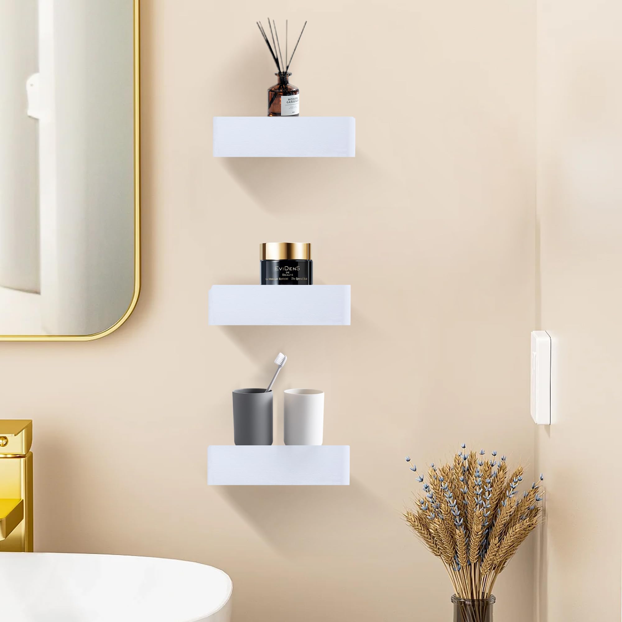 MITREL Small Floating Wood Shelf, 6x6 Inches, Mini Square Shelves for Small Spaces,Rustic Wall Storage for Plants and Photos, 1 pcs(Classic White)