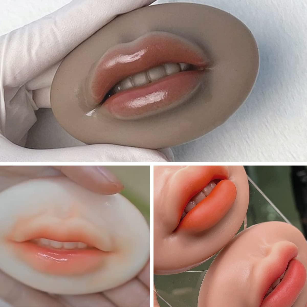 3pcs Tattoo Practice Lips, 3D Practice Silicone Lips Fake Skin Makeup Tattoo Practice Lips for Tattooing Artists and Beginners