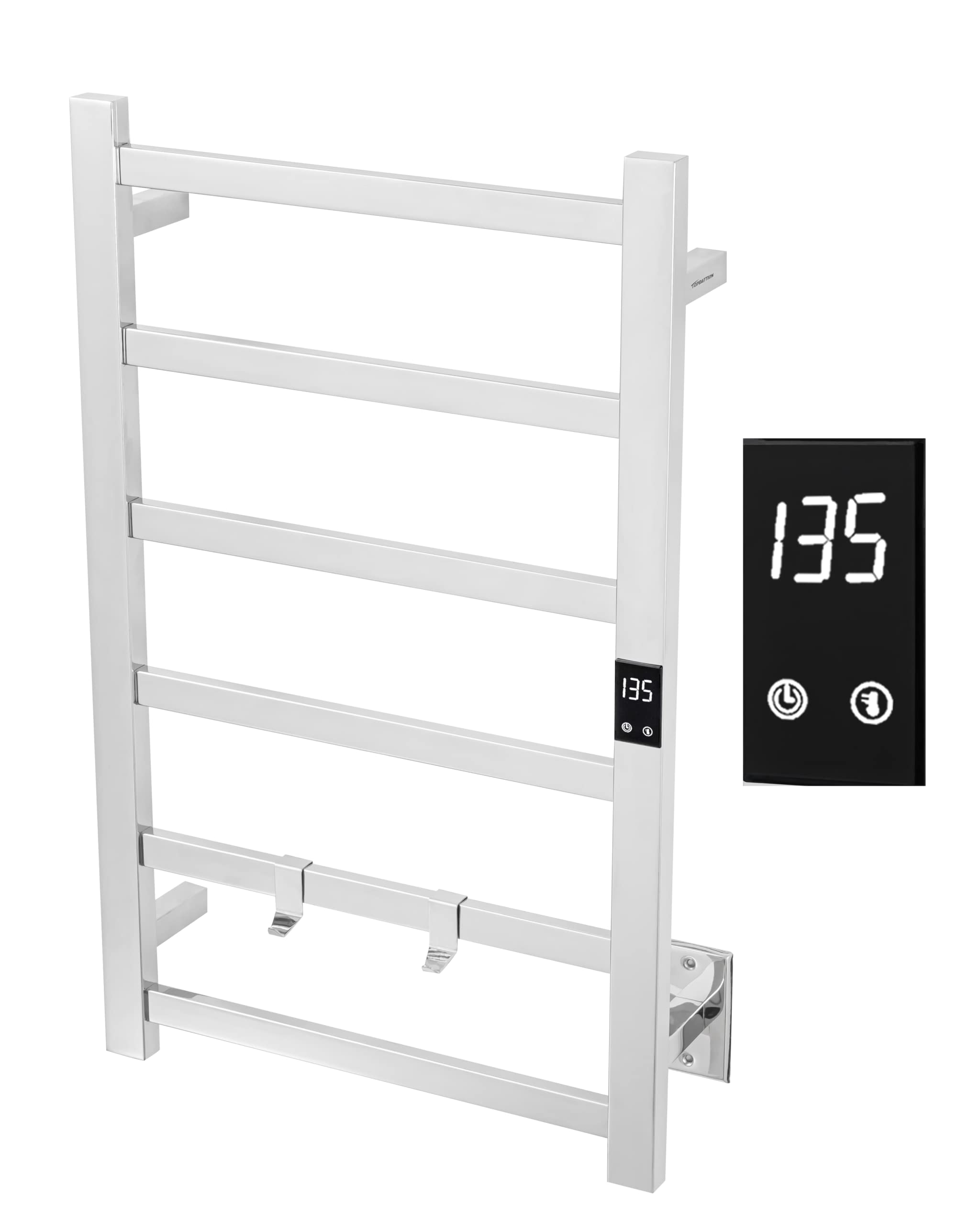 Topdattion Electric Towel Warmer | Super Thin | with Timer & Temperature Multi-Level Adjustments | Hardwired & Plug-in | 6 Bar Polished Finish