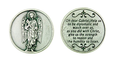 Archangel Saint St Gabriel Silver Tone Pocket Token with Prayer Back by Lumen Mundi
