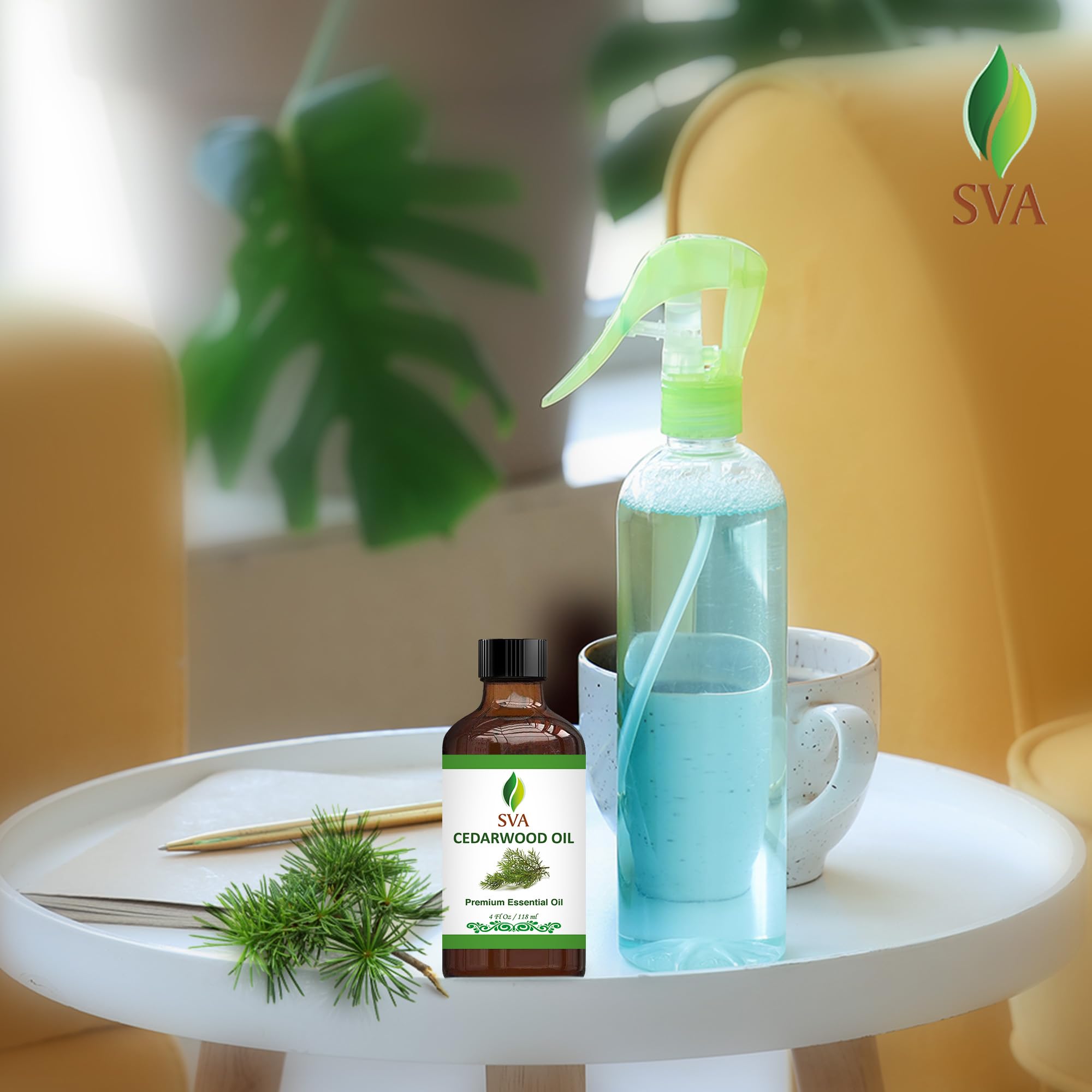 SVA Cedarwood Essential Oil – 4 Fl Oz – 100% Natural Cedar Juniperus Mexicana Oil - for Diffuser, Hair Care, Face, Skin Care, Aromatherapy, Scalp and Body Massage, Soap and Candles – with Dropper