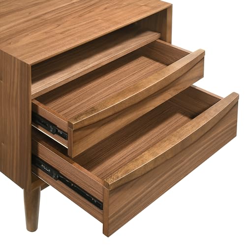 Armen Living Artemio 2 Drawer Wood Nightstand with Shelf in Walnut Finish